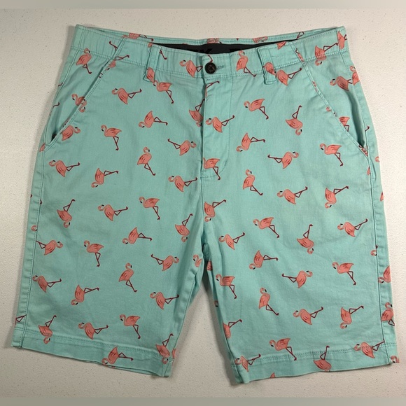Plugg | Shorts | Plugg Flex Mens Turquoise With Flamingo Print Chino ...